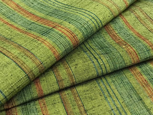 平和屋着物▽上質な紬　単衣　縞　正絹　逸品　AABC1707jh