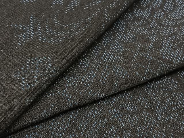 平和屋着物▽結城紬　単衣　草花文　正絹　逸品　AABC1709jh