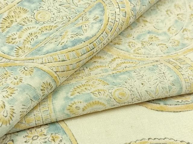 平和屋着物▽上質な紬　単衣　鳥獣花丸文　正絹　逸品　AABC1712jh