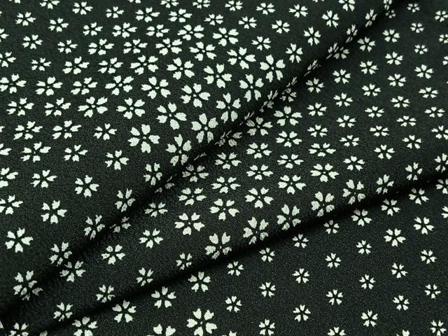 平和屋着物▽小紋　単衣　舞花文　黒地　洗える着物　AABC1716jh