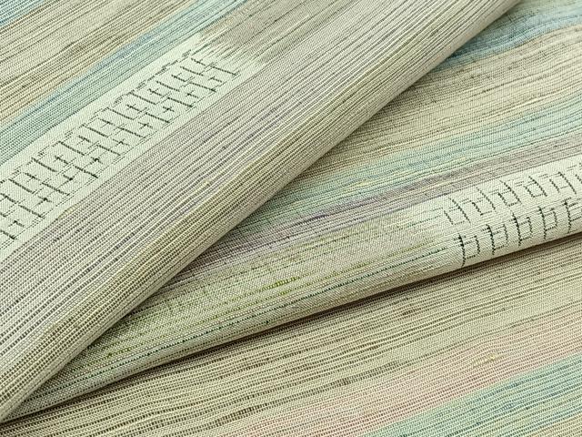 平和屋着物▽上質な紬　単衣　横段文　正絹　逸品　AABC1718jh