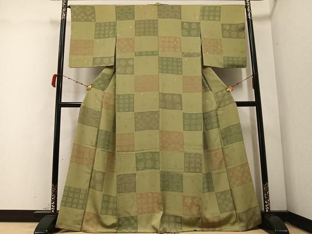 平和屋着物●上質な小紋　市松花文　正絹　逸品　AABC1768ph