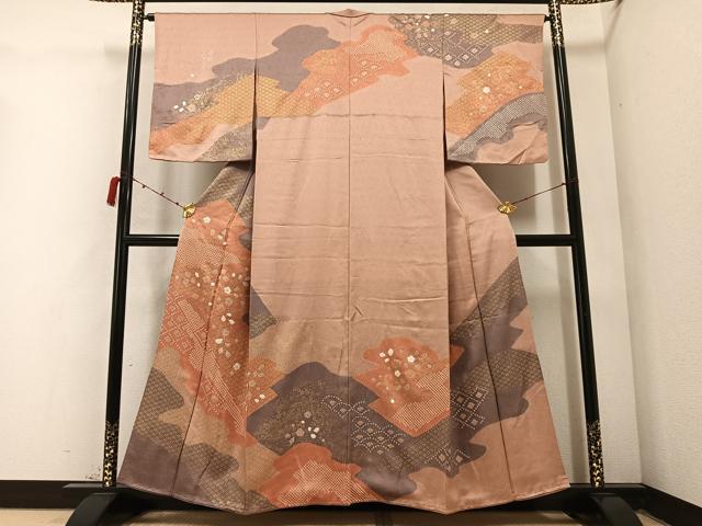 平和屋着物●訪問着　絞り　舞花文　金彩　正絹　逸品　AABC1771ph