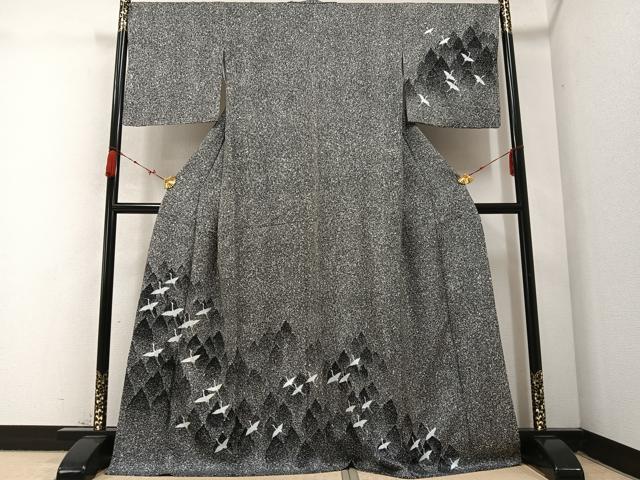 平和屋着物●訪問着　群れ鶴文　たたき染め　正絹　逸品　AABC1774ph