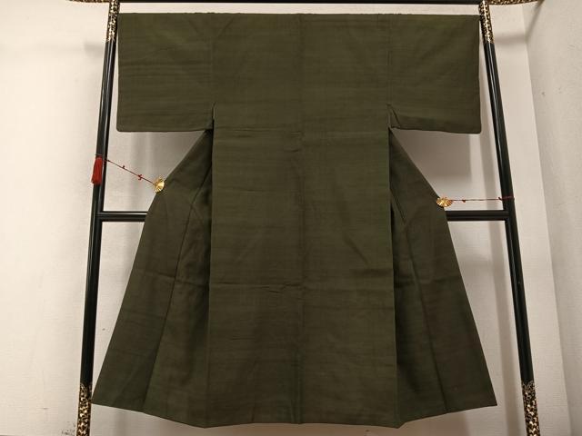 平和屋着物●男性　結城紬　色無地　藍海松茶色　正絹　逸品　AABC1788ph