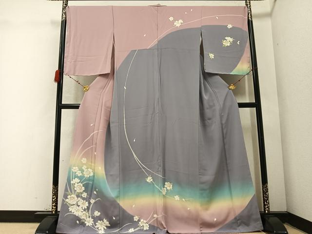 平和屋着物●訪問着　草花文　暈し染め　金彩　正絹　逸品　未使用　AABC1797ph