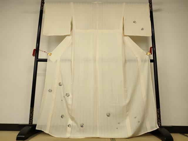 平和屋着物＊夏物　訪問着　縦絽　刺繍　草花丸文　ロング丈　正絹　逸品　AABC1805jd