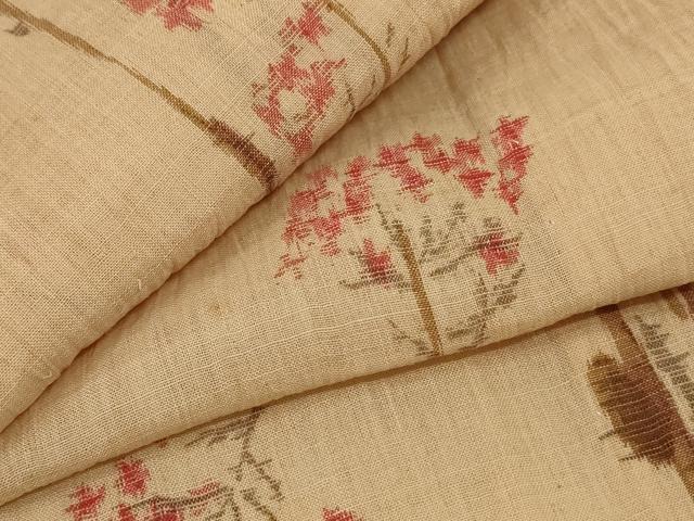 平和屋着物＊夏物　本場小千谷ちぢみ　枝花文　麻　逸品　AABC1824jd