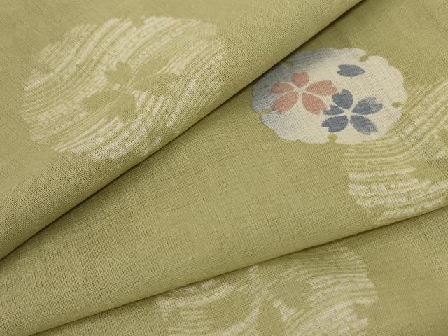 平和屋着物＊夏物　小紋　紗　雪輪桜文　洗える着物　AABC1908jd