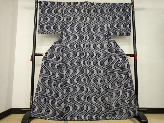 平和屋着物●上質な小紋　総絞り　流水文　正絹　逸品　AABC1931ck