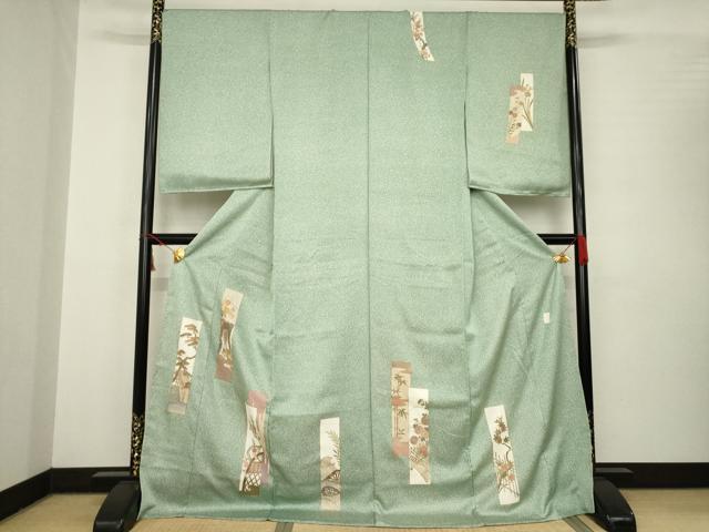 平和屋着物●訪問着　作家物　短冊御所車花文　金彩　丹後ちりめん　仮絵羽　正絹　逸品　未使用　AABC1944ck