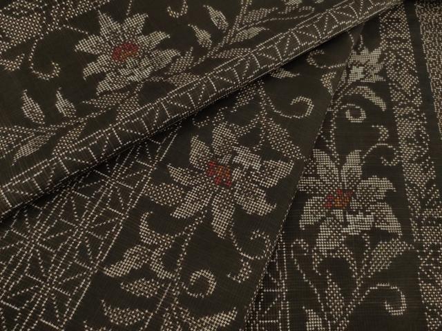 平和屋着物●本場大島紬　一元7マルキ　花唐草間道　正絹　逸品　AABC1956ck