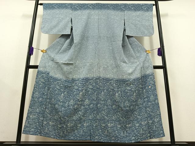 平和屋着物▽訪問着　単衣　作家物　風景人物文　鬼しぼ縮緬　正絹　逸品　AABC2207jh