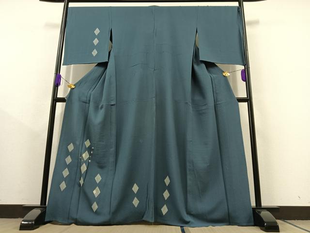 平和屋着物▽訪問着　単衣　刺繍　菱文　金銀糸　金彩　正絹　逸品　AABC2209jh