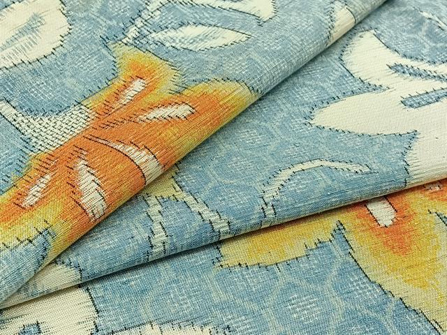 平和屋着物▽上質な紬　単衣　草花文　正絹　逸品　AABC2224jh