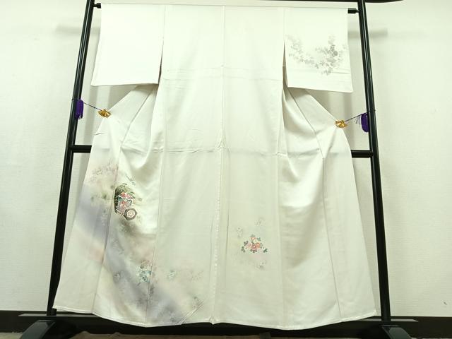 平和屋着物▽訪問着　単衣　貝桶花文　暈し染め　金銀彩　正絹　逸品　AABC2233jh