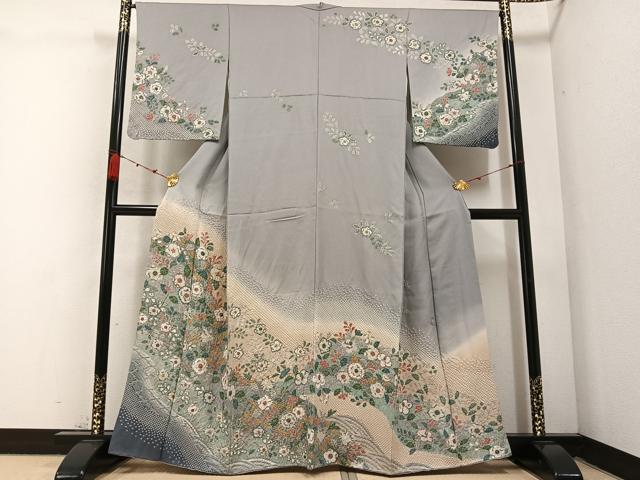 平和屋着物●訪問着　辻が花　暈し染め　金通し地　正絹　逸品　AABC2531ph