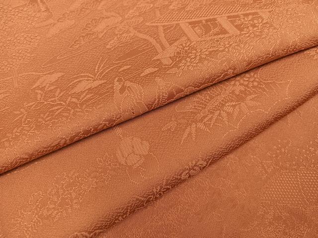 平和屋着物●上質な色無地　人物風景草花地紋　＆#32385；色　さが美扱い　正絹　逸品　AABC2577ph