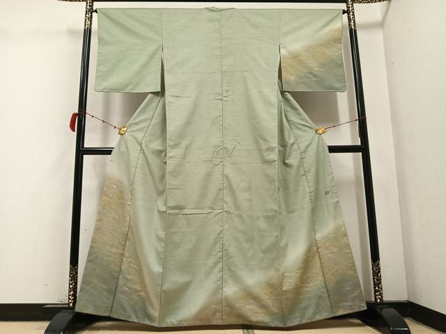 平和屋着物●訪問着　紬地　霞文　暈し染め　金銀彩　やまと誂製　正絹　逸品　AABC2600ph