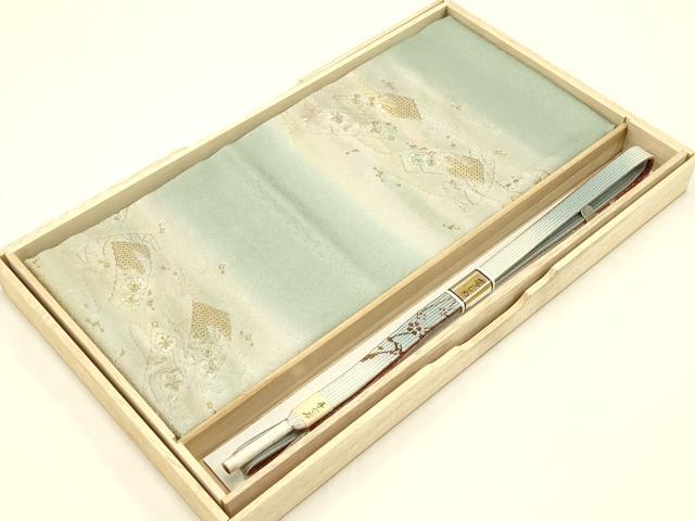 平和屋着物●和装小物　帯締め・帯揚げセット　高麗組 綾出し　短冊花文　暈し染め　金糸　金通し地　正絹　逸品　未使用　AABC2642ay