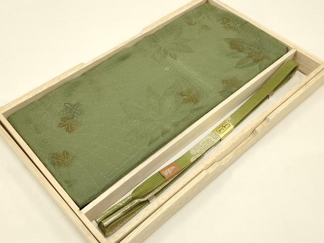 平和屋着物●和装小物　帯締め・帯揚げセット　高麗組 綾出し　舞葉文　地紙　葡萄　銀糸　金彩　正絹　逸品　未使用　AABC2643ay