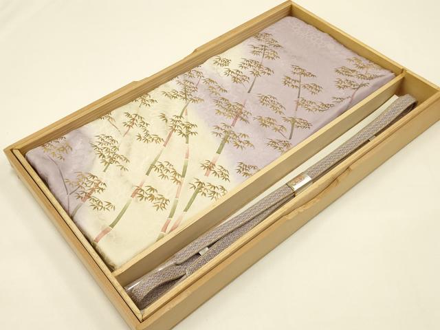 平和屋着物●和装小物　帯締め・帯揚げセット　型染め　霞笹竹文　暈し染め　金糸　金彩　正絹　逸品　未使用　AABC2644ay