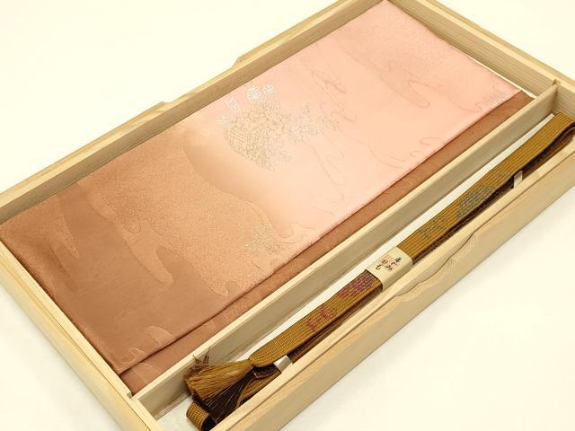 平和屋着物●和装小物　帯締め・帯揚げセット　高麗組 綾出し　霞文　花籠　暈し染め　金糸　金銀彩　正絹　逸品　未使用　AABC2649ay