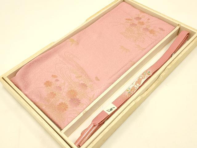 平和屋本店●和装小物　帯締め・帯揚げセット　高麗組 綾出し　流水草花文　暈し　金糸　金彩　正絹　逸品　未使用　AABC2675ay