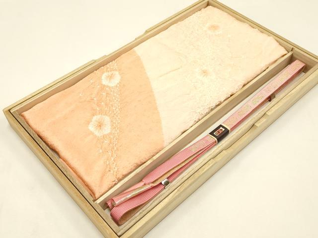 平和屋本店●和装小物　帯締め・帯揚げセット　高麗組 綾出し　絞り　舞花文　暈し　金糸　逸品　未使用　AABC2761ay