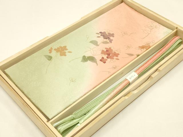 平和屋本店●和装小物　帯締め・帯揚げセット　大和高麗組　草花文　暈し染め　金糸　金彩　逸品　未使用　AABC2762ay