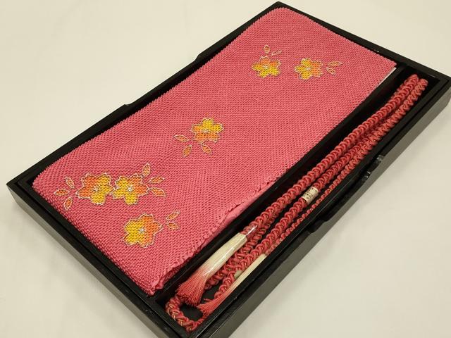 平和屋本店●和装小物　帯締め・帯揚げセット　振袖用　総絞り　金糸　金彩　撚り房　正絹　逸品　未使用　AABC2800ay