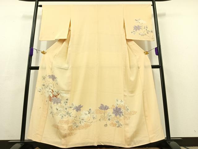 平和屋着物▽訪問着　単衣　草花文　正絹　逸品　AABC3184jh