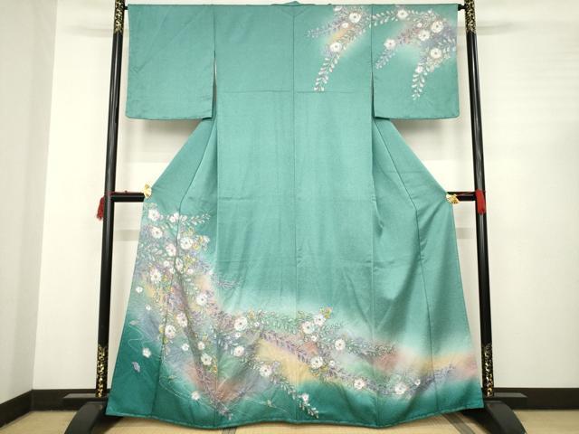 平和屋着物●訪問着　辻が花　絞り　舞花文　暈し染め　金彩　正絹　逸品　AABC3207ck