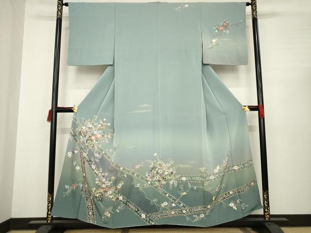 平和屋着物●総刺繍　訪問着　中国三大刺繍　スワトウ刺繍　汕頭刺繍　草花文　金彩　正絹　逸品　AABC3215ck