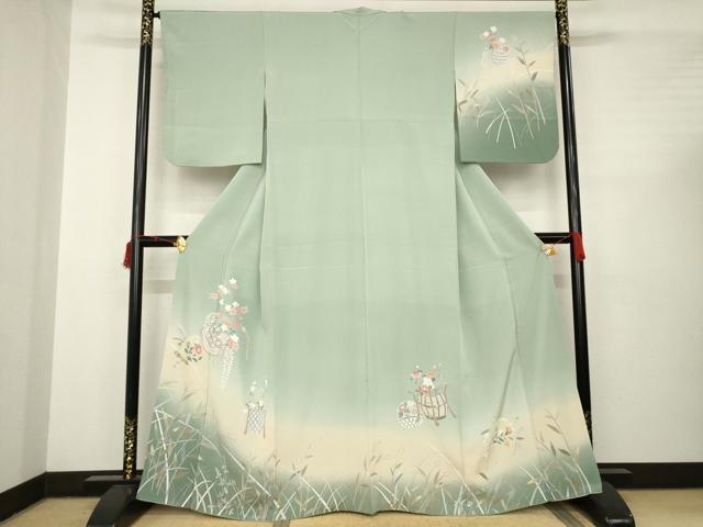 平和屋着物●訪問着　友禅　花篭文　暈し染め　正絹　逸品　AABC3226ck