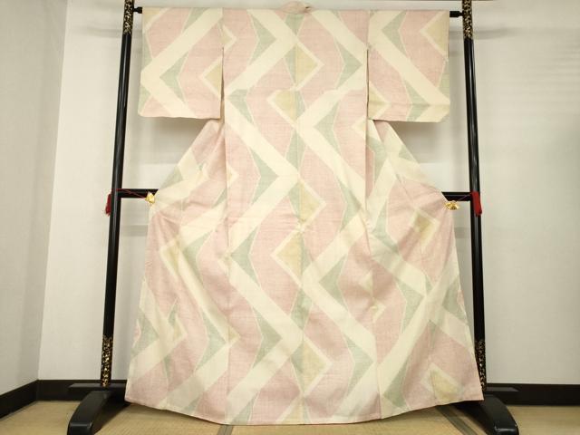 平和屋着物●本場結城紬　重要無形文化財　80亀甲　幾何学文様　正絹　逸品　AABC3233ck