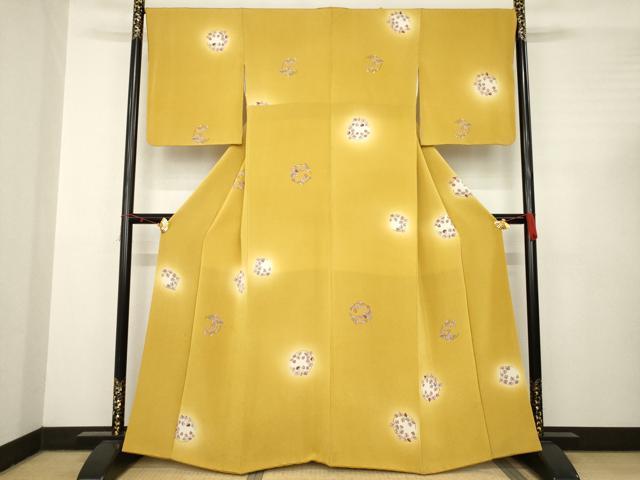 平和屋着物●上質な小紋　草花丸文　ほたる暈し　鬼しぼ縮緬　正絹　逸品　AABC3240ck