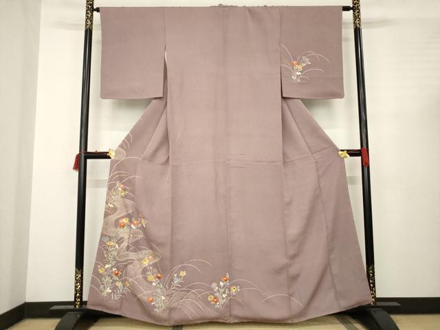 平和屋着物●野口真造　大彦二代目　江戸染繍友禅　訪問着　流水花文　正絹　逸品　AABC3241ck