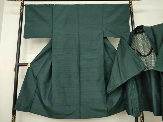 平和屋着物●男性　紬　アンサンブル　色無地　革色　正絹　逸品　AABC3252ck