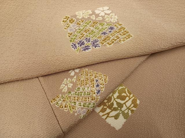 平和屋着物●上質な小紋　型染め　色紙草花文　暈し染め　正絹　逸品　AABC3329ph