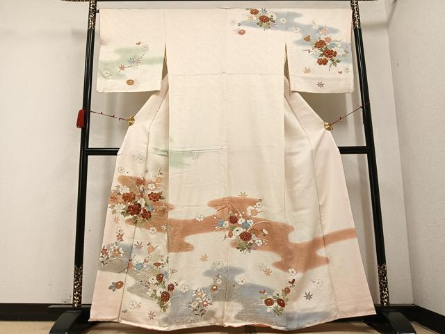 平和屋着物●訪問着　友禅　草花文　暈し染め　金彩　三越扱い　正絹　逸品　AABC3352ph