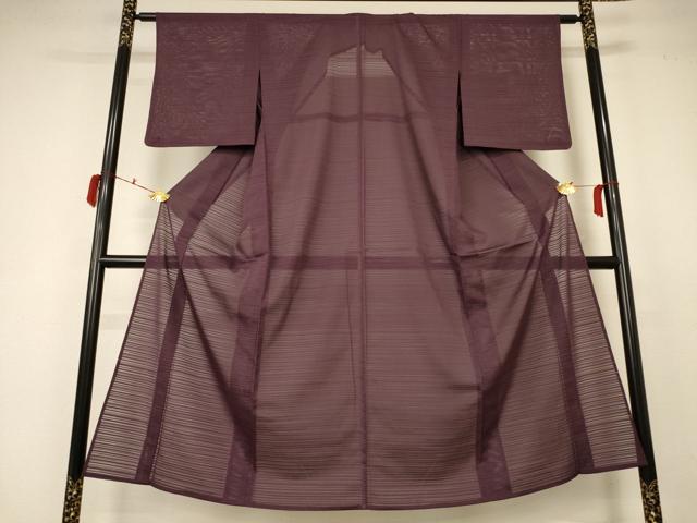 平和屋着物＊夏物　色無地　絽　紫鳶色　洗える着物　AABC3412jd