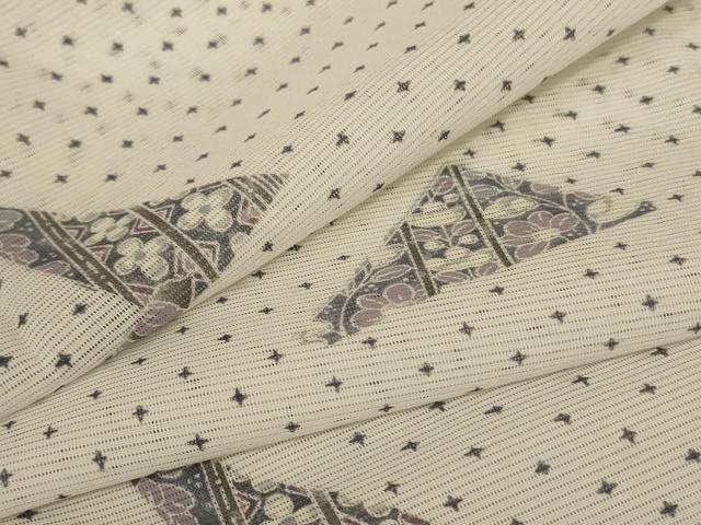 平和屋着物＊夏物　小紋　絽　切嵌草花文　ロング丈　洗える着物　AABC3423jd