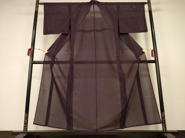 平和屋着物＊夏物　色無地　絽　流水舞葉紋紗　黒鳶色　正絹　逸品　未使用　AABC3439jd