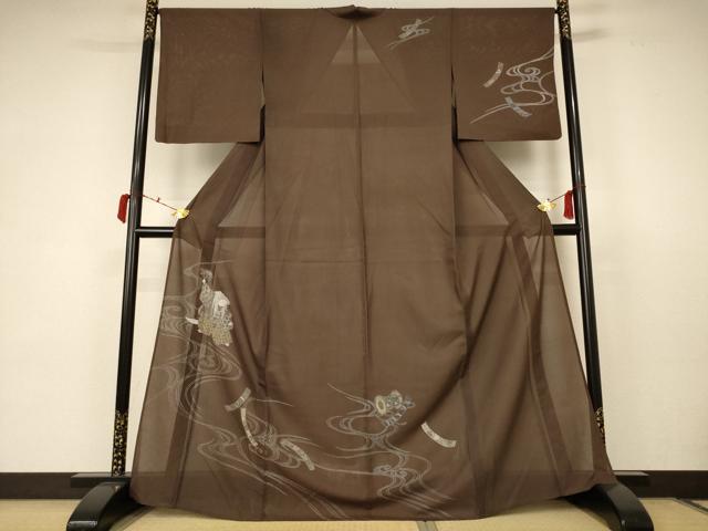 平和屋着物＊夏物　訪問着　変わり絽　人物文　能　正絹　逸品　AABC3442jd