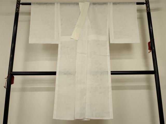 平和屋着物＊夏物　長襦袢　草花紋紗　白色　洗える着物　AABC3462jd