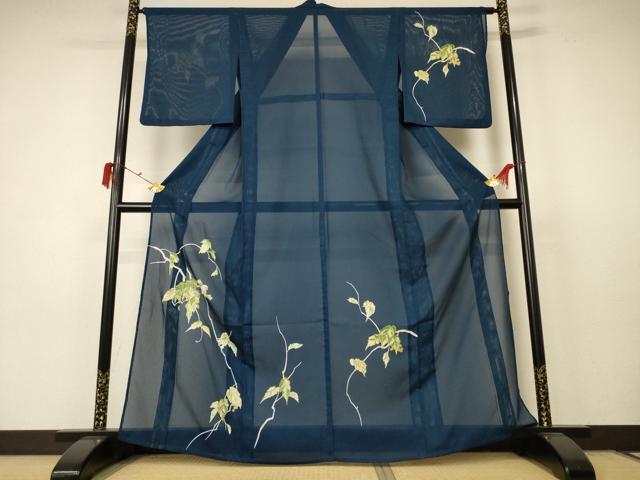 平和屋着物＊夏物　訪問着　縦絽　花鳥文　金彩　洗える着物　AABC3469jd