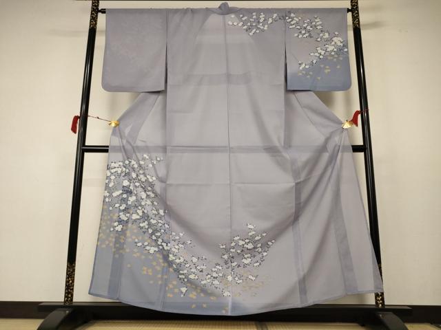 平和屋着物＊夏物　訪問着　絽　草花文　金彩　洗える着物　AABC3478jd