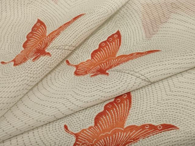 平和屋着物＊夏物　小紋　絽　舞蝶文　洗える着物　AABC3483jd