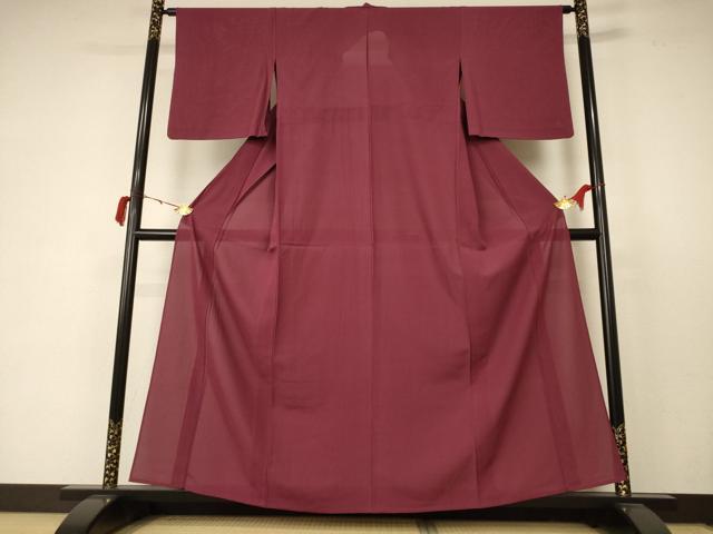 平和屋着物＊夏物　色無地　絽　小豆色　正絹　逸品　AABC3497jd